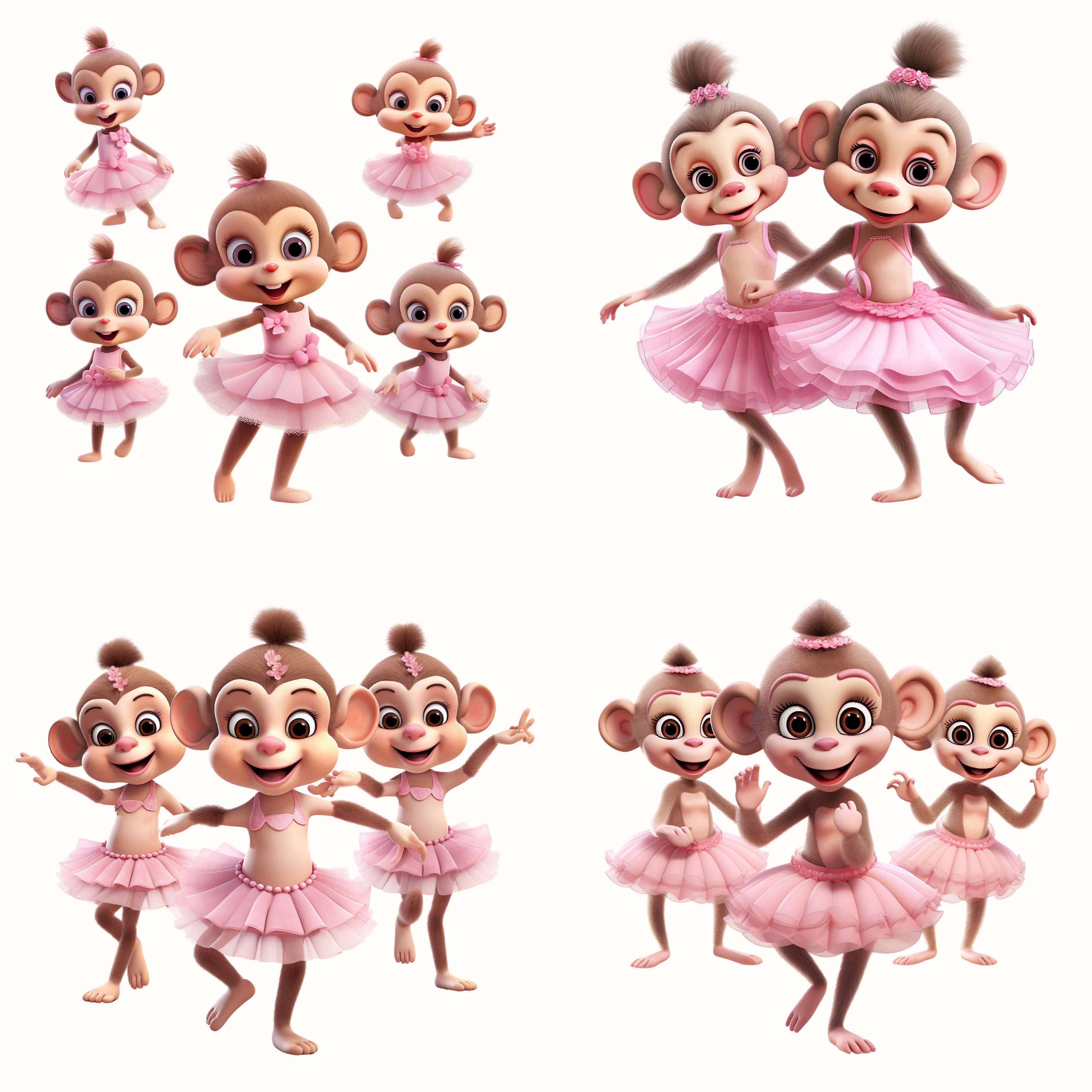 Pink Ballerina Monkey Clipart: Watercolor Dancing Apes (PNG) - Etsy