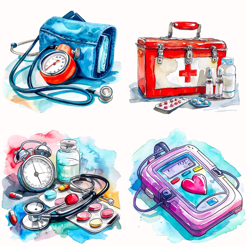 Watercolor Medical Clip Art, Doctor Tools PNG (digital Download) - Etsy