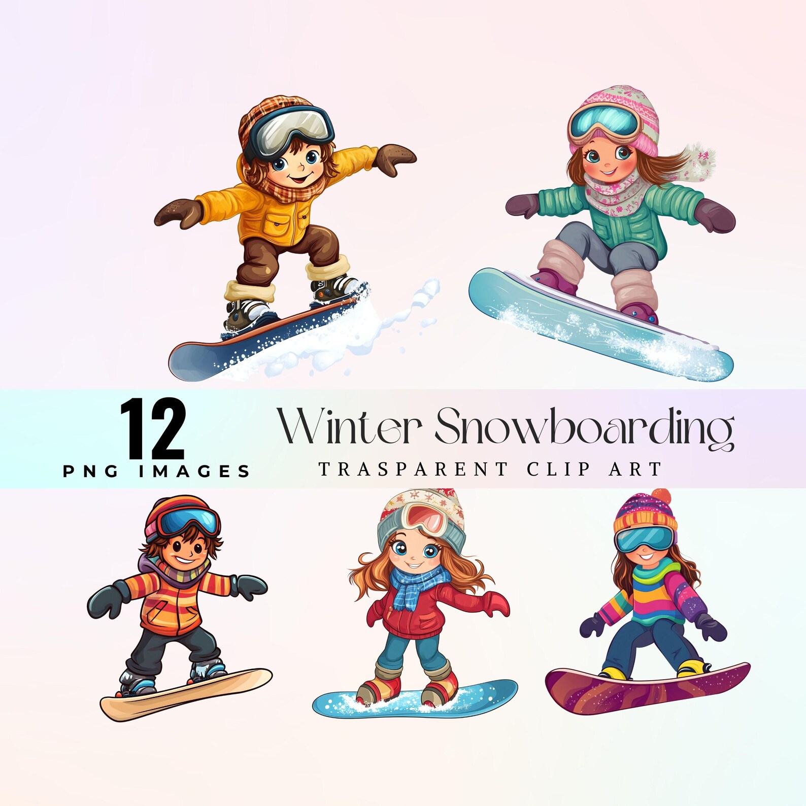 Snowboarding Clip Art, Winter Sports Illustration (PNG) - Etsy