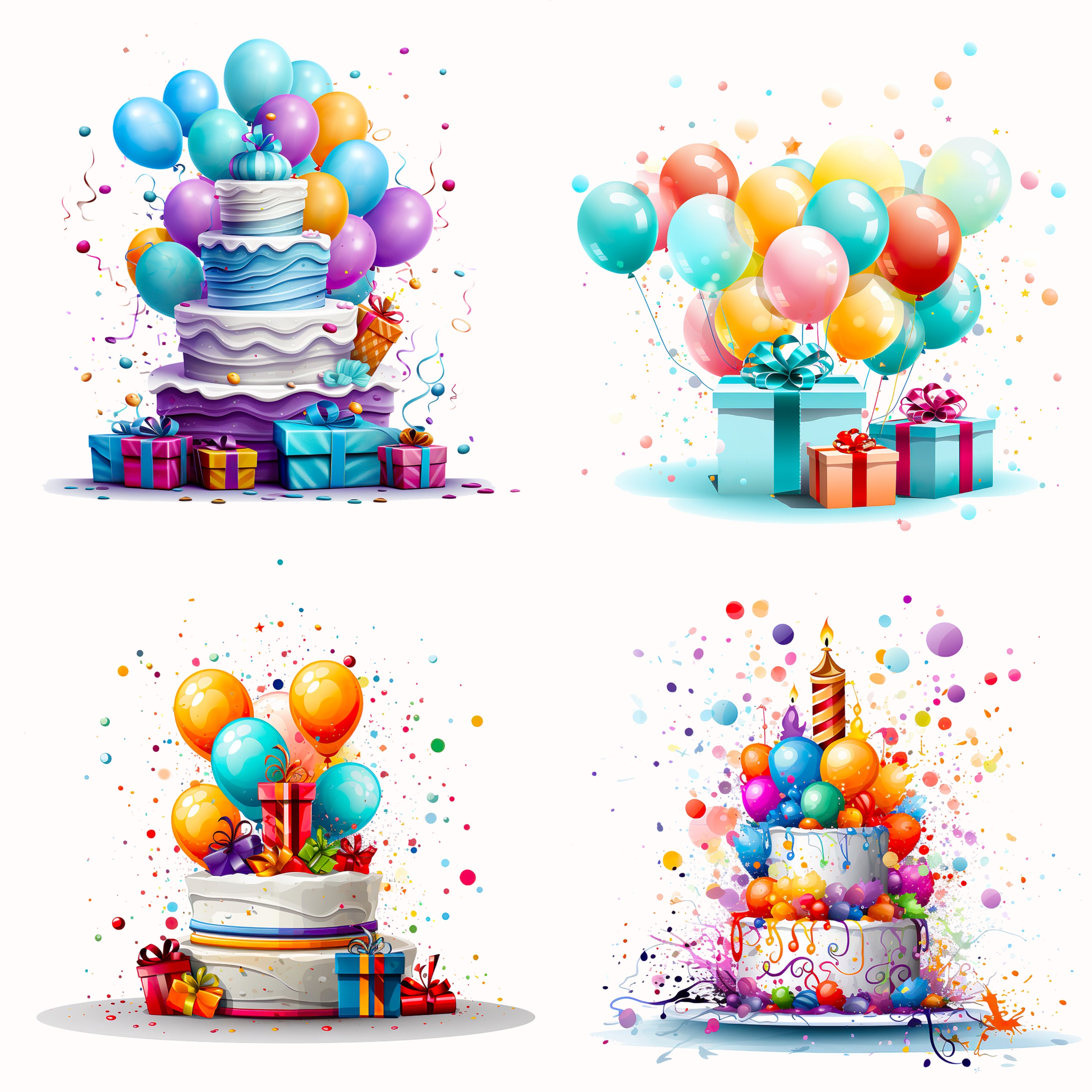 Happy Birthday Clip Art, Festive Flower Cake Illustration PNG, Floral ...