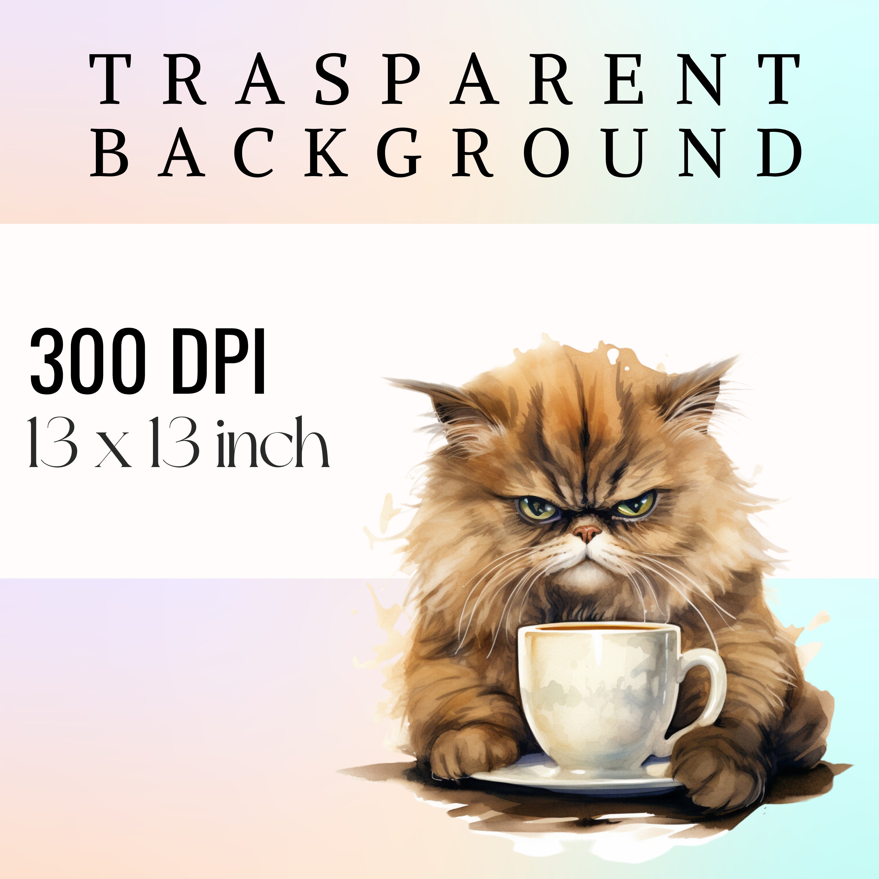 Watercolor Grumpy Cat Coffee Clip Art, Painting Grumpy Purebred Cats ...