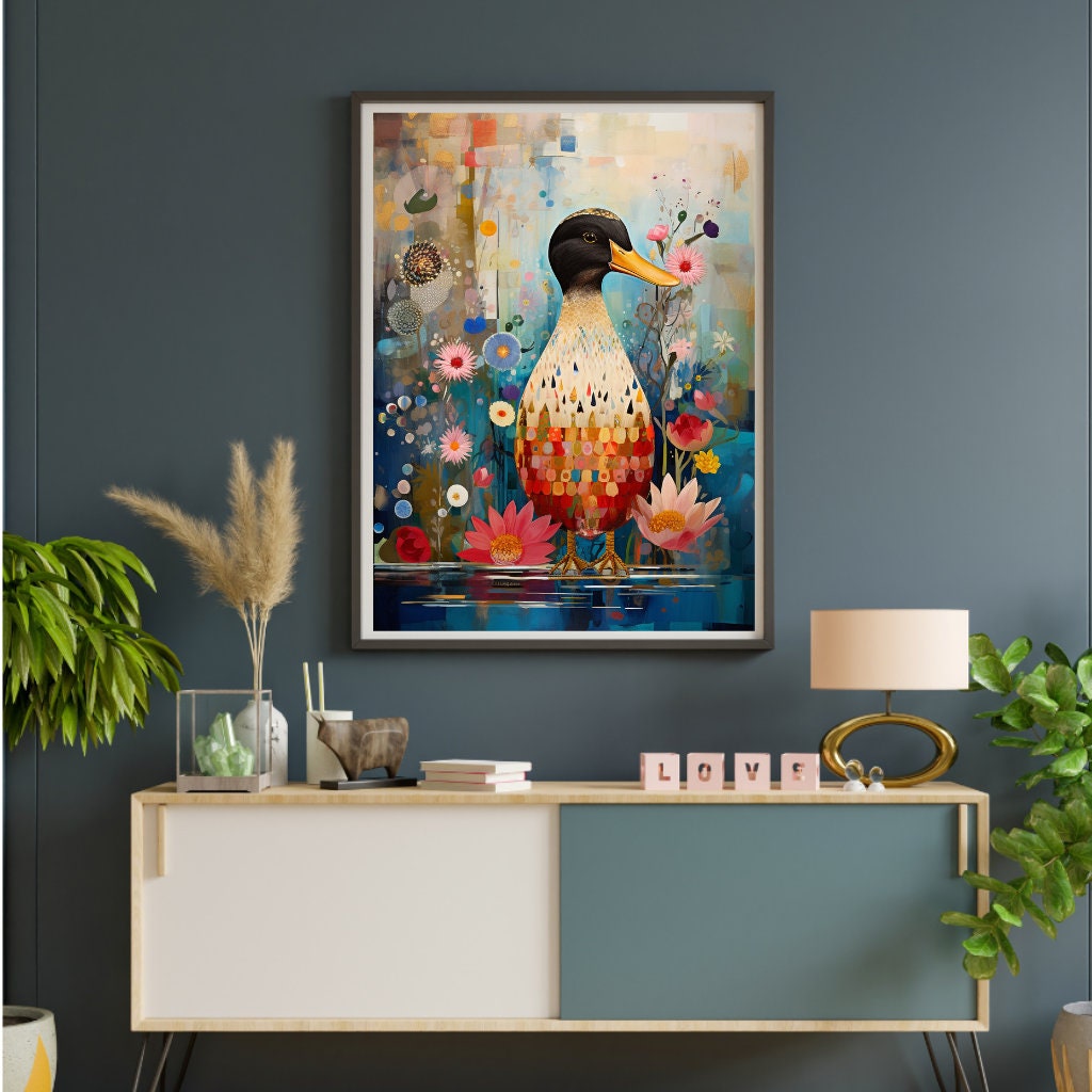 Cute Duck Wall Art Printable, Floral Mallard Artwork, Hunting Lovers ...