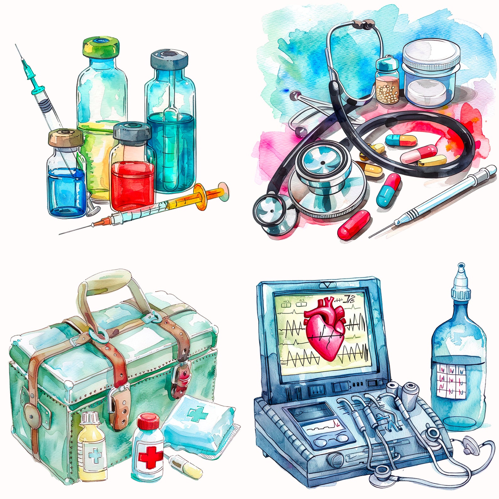 Cute Medical Equipment Clip Art, Watercolor Medical Devices ...