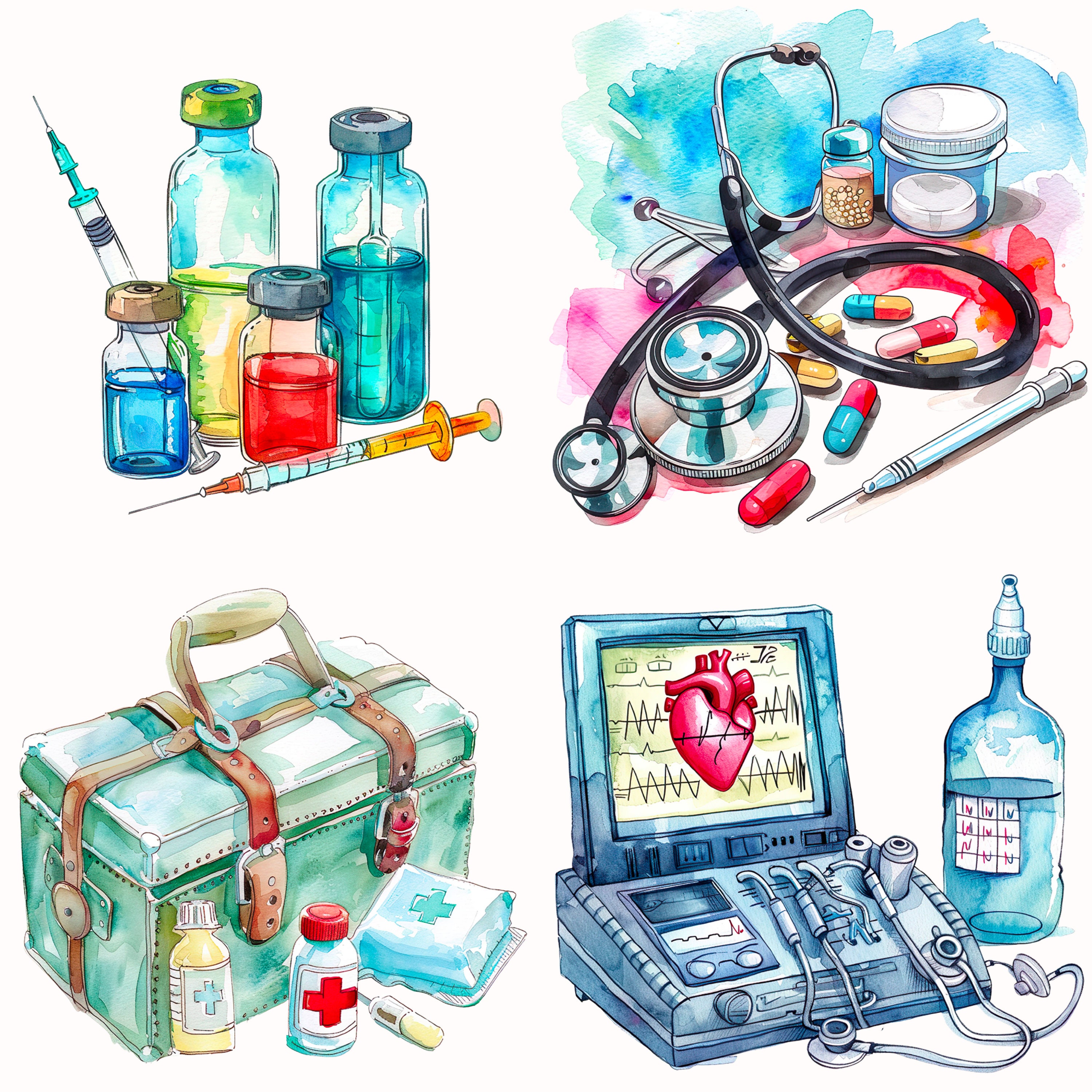 Cute Medical Equipment Clip Art, Watercolor Medical Devices ...