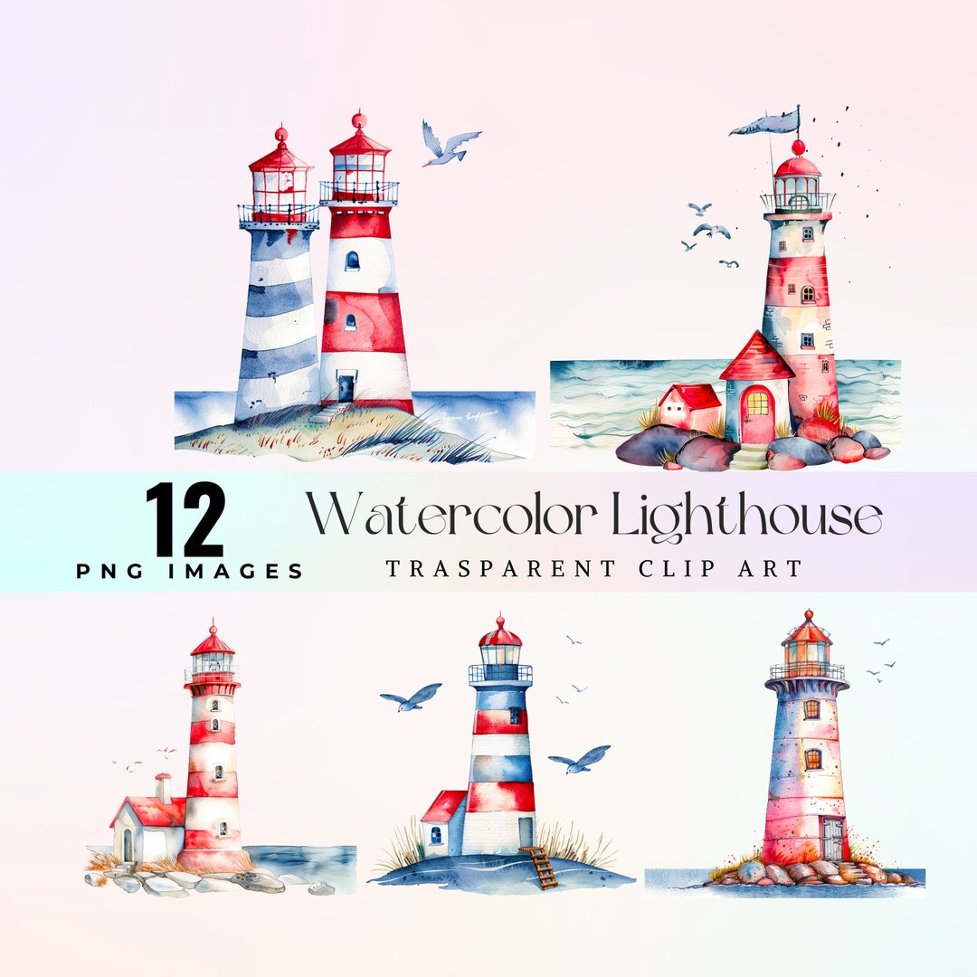 Watercolor Lighthouse Clipart, Cute Sea Beacon PNG (digital Download ...
