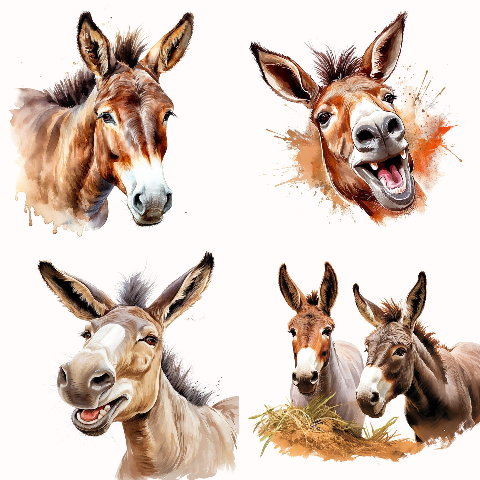 Funny Donkey Watercolor Clipart: Humor Mule PNG (300 DPI) - Etsy