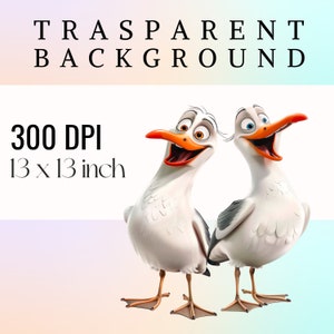 Funny Seagulls Clip Art, Watercolor Happy White Seagull Illustration ...