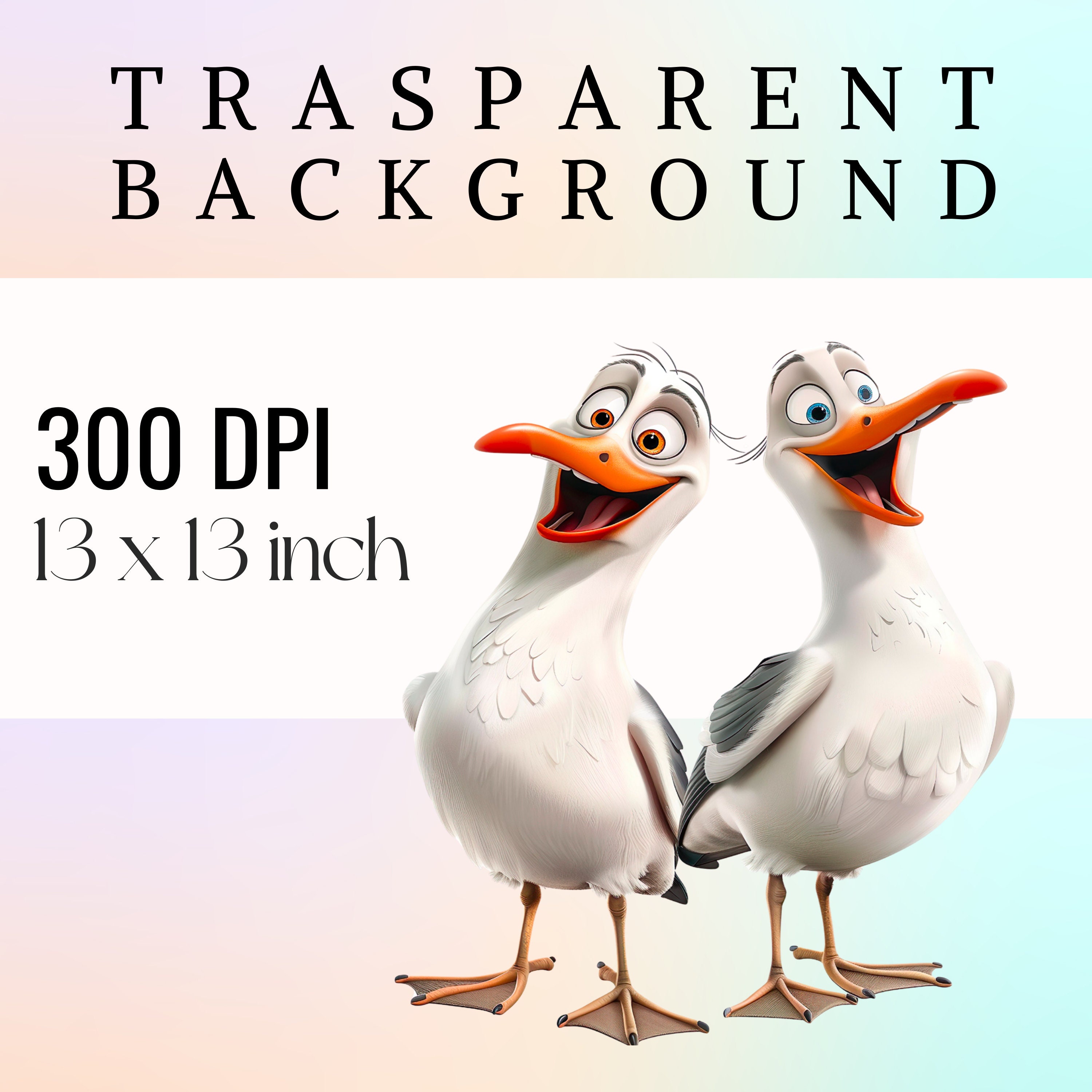 Funny Seagulls Clip Art, Watercolor Happy White Seagull Illustration ...