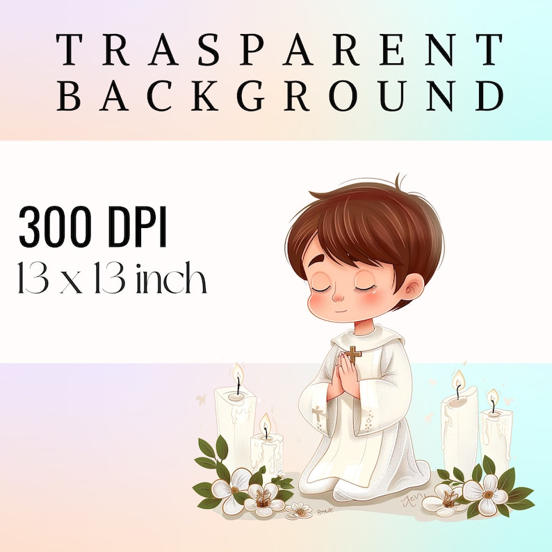 Graceful First Communion Boy Clip Art, Watercolor Sweet White Communion ...