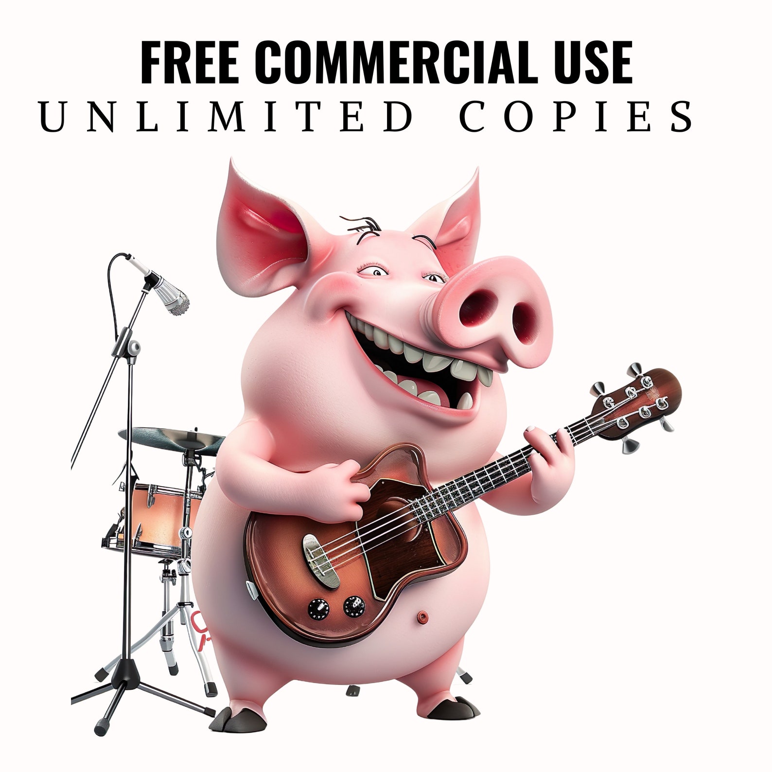 Whimsical Musical Animal Clip Art, Watercolor Happy Drum Guitar ...
