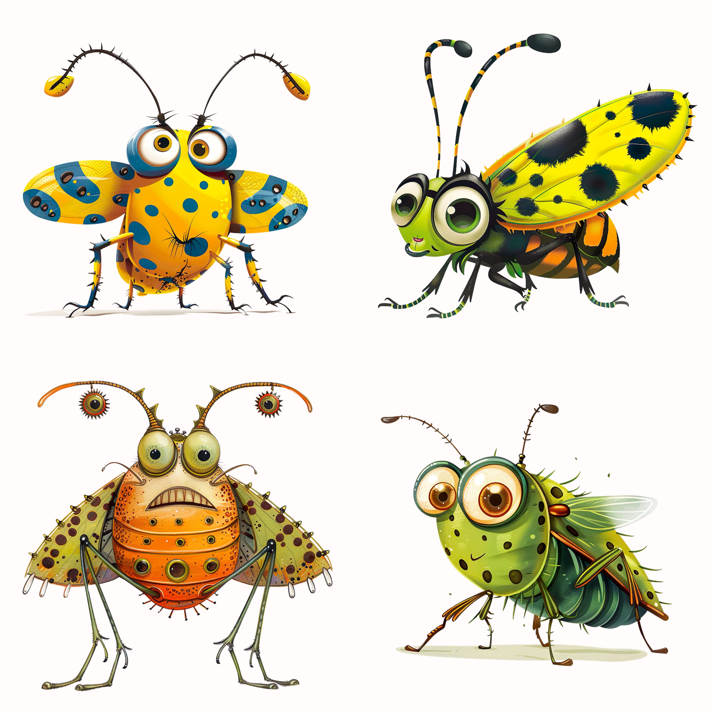 Funny Insect Clip Art, Watercolor Whimsical Bugs Illustration PNG ...