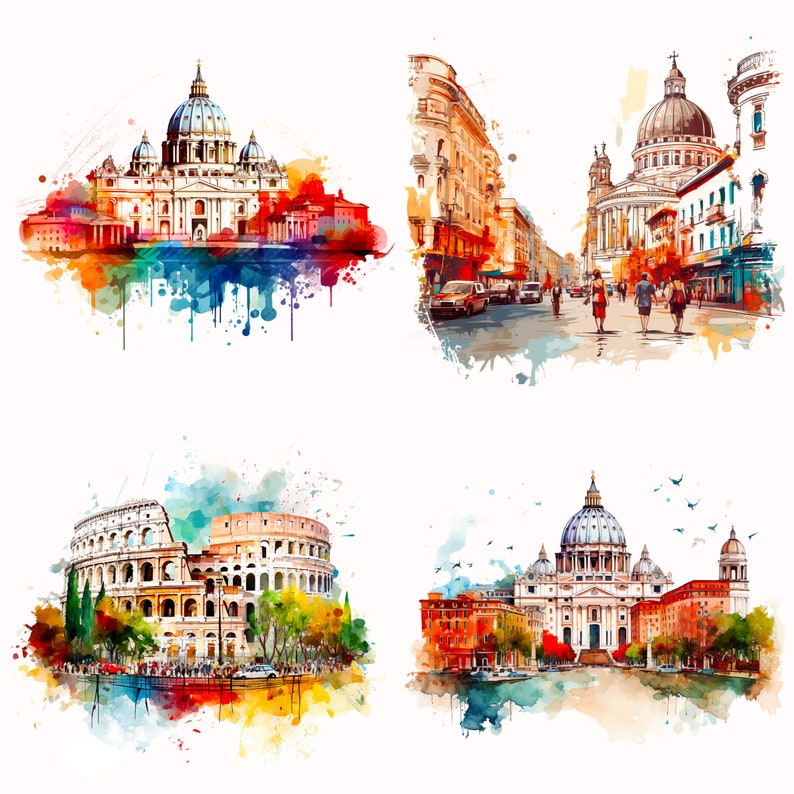 Magic Rome City Clip Art, Beautiful Watercolor Capital of Italy ...