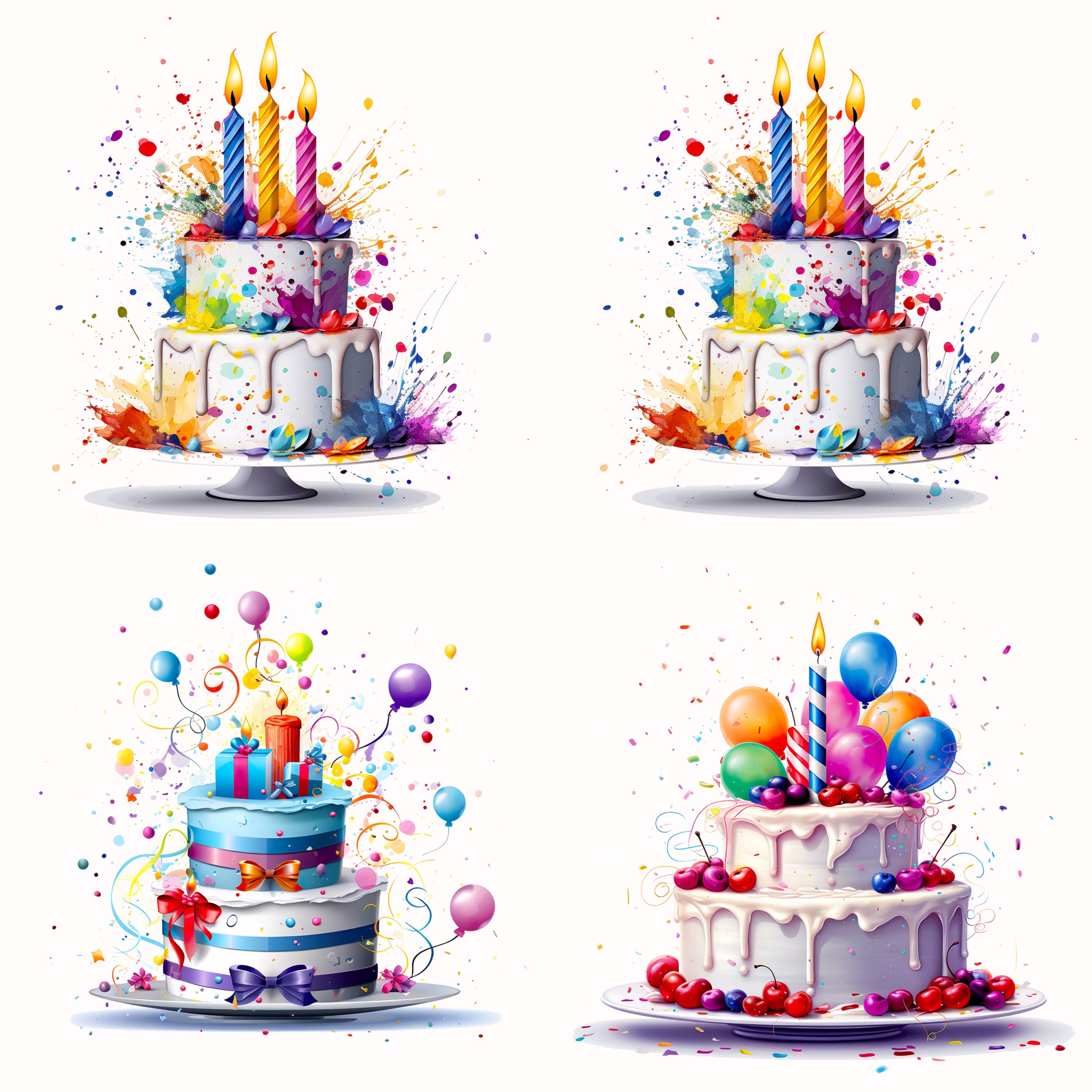 Happy Birthday Clip Art, Festive Flower Cake Illustration PNG, Floral ...