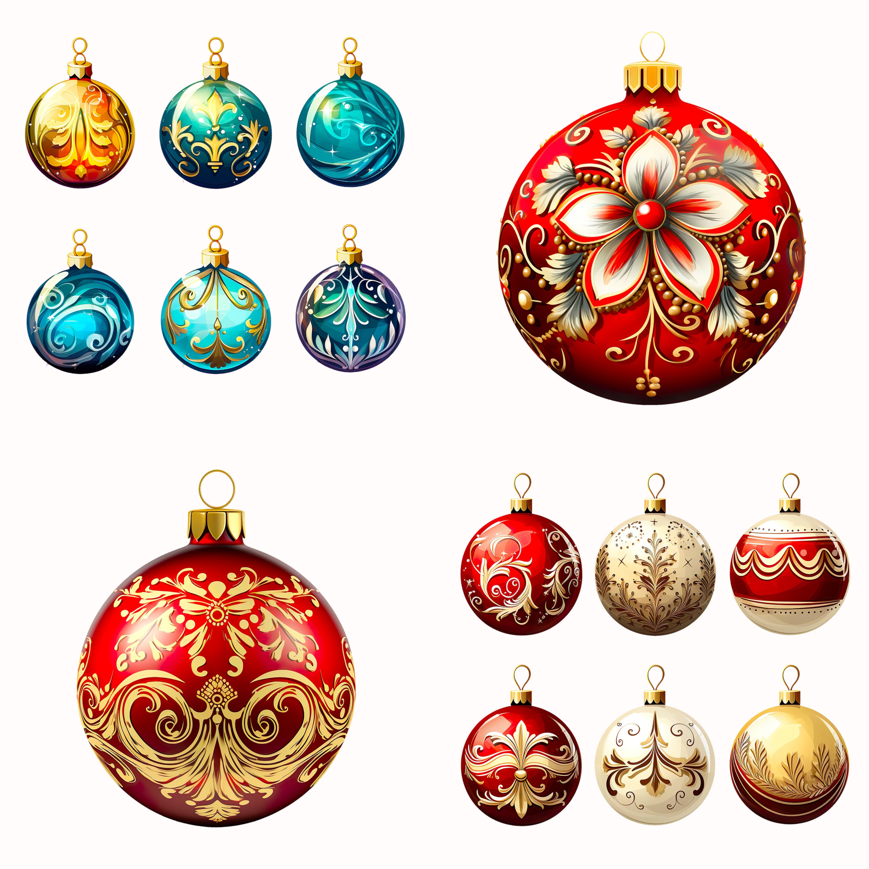 Christmas Baubles Clip Art, Watercolor Balls Decoration, Clip Art Red ...
