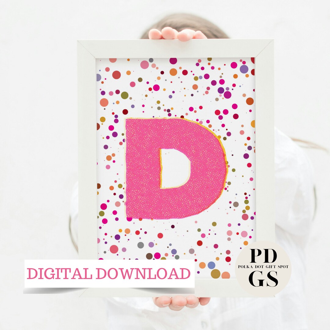 Letter D Initial Print, Digital Download, Polka Dot Prints for Nursery ...
