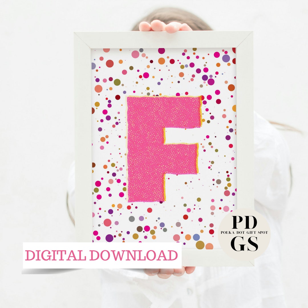 Letter F Initial Print, Digital Download, Polka Dot Prints for Nursery ...