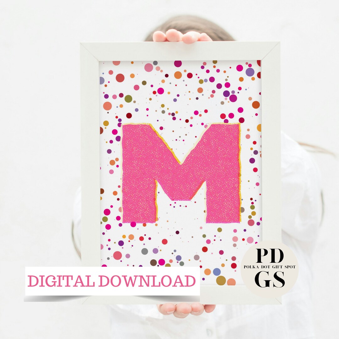 Letter M Initial Print, Digital Download, Polka Dot Prints for Nursery ...