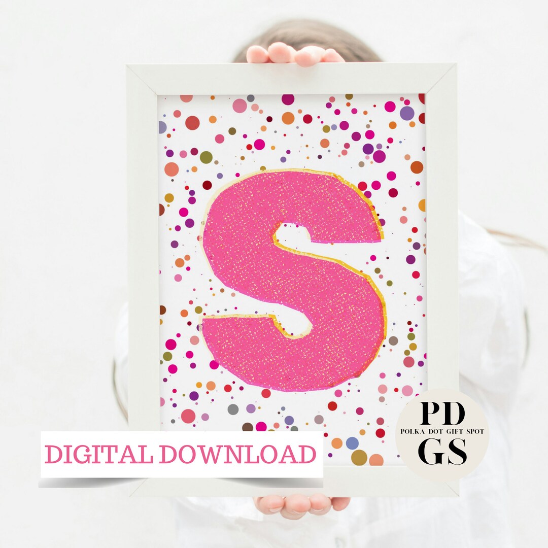 Letter S Initial Print, Digital Download, Polka Dot Prints for Nursery ...