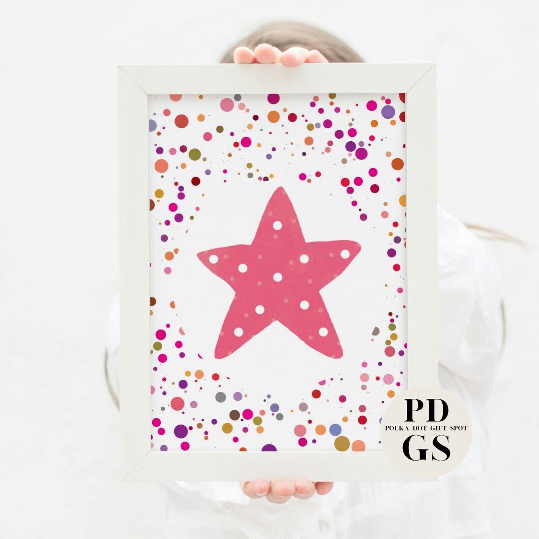 Pink Polka Dot Star Print, Multicolored Nursery Art - Etsy