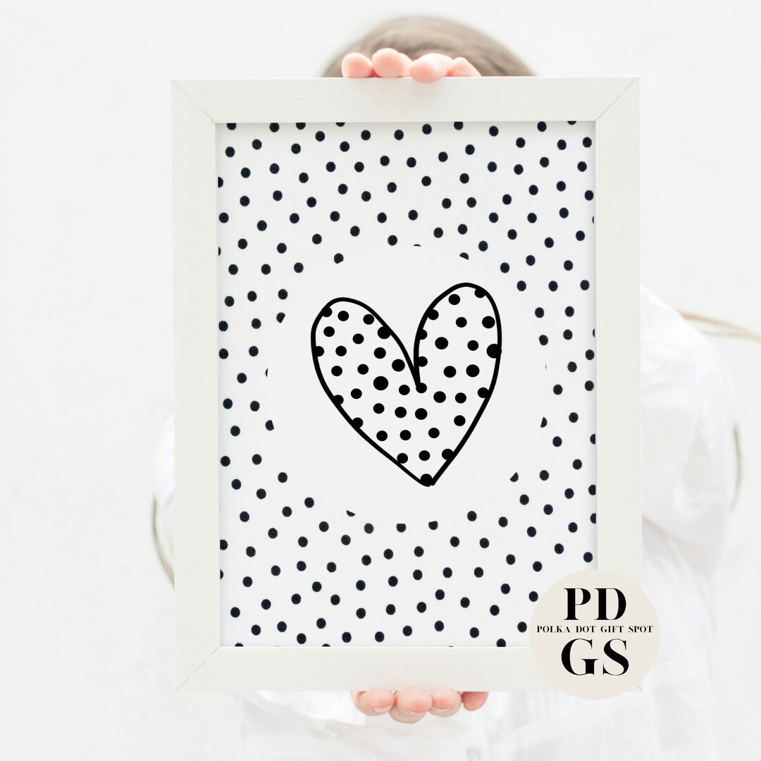 Polka Dot Heart Print, Polka Dot Prints for Nursery, Unframed Playroom ...