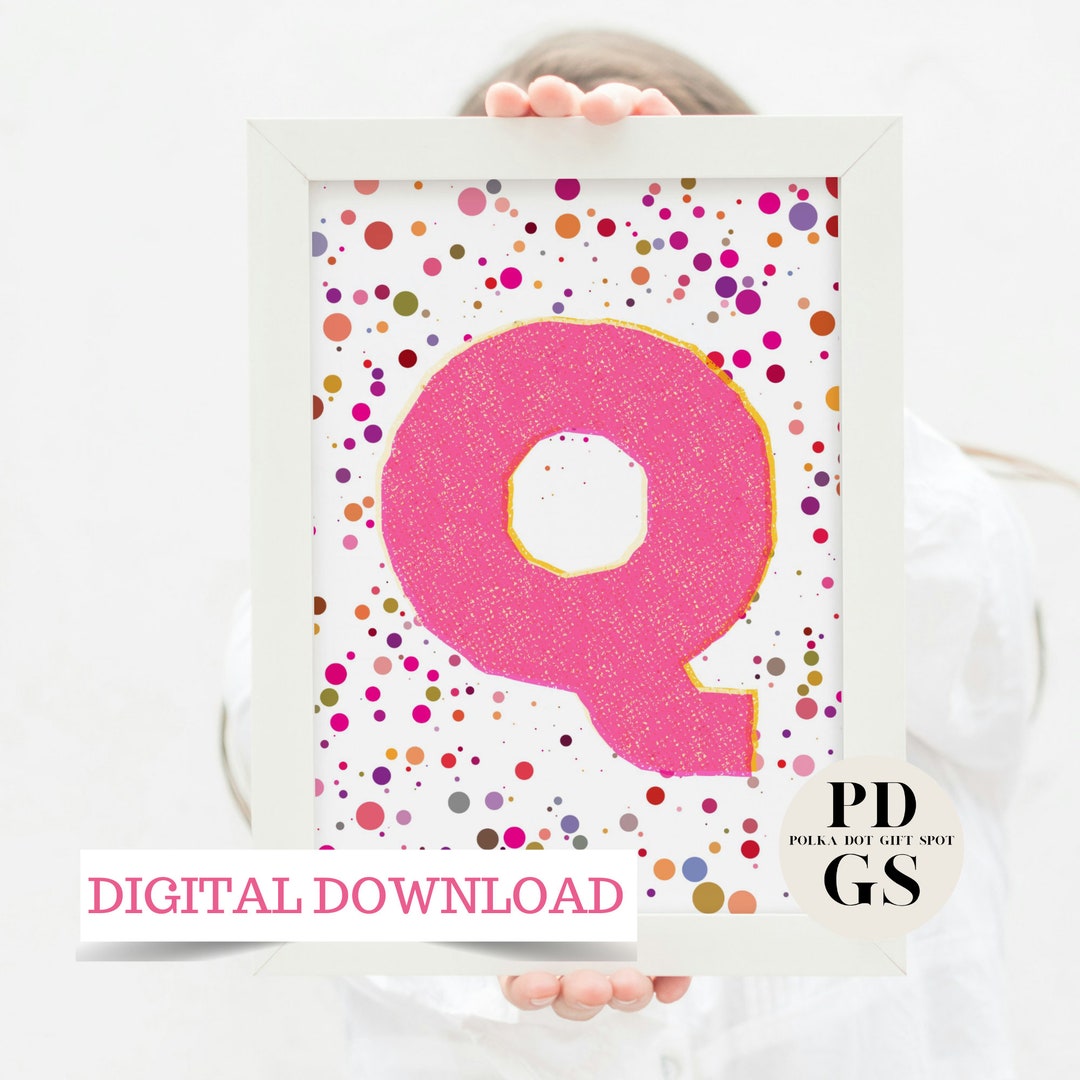 Letter Q Initial Print, Digital Download, Polka Dot Prints for Nursery ...