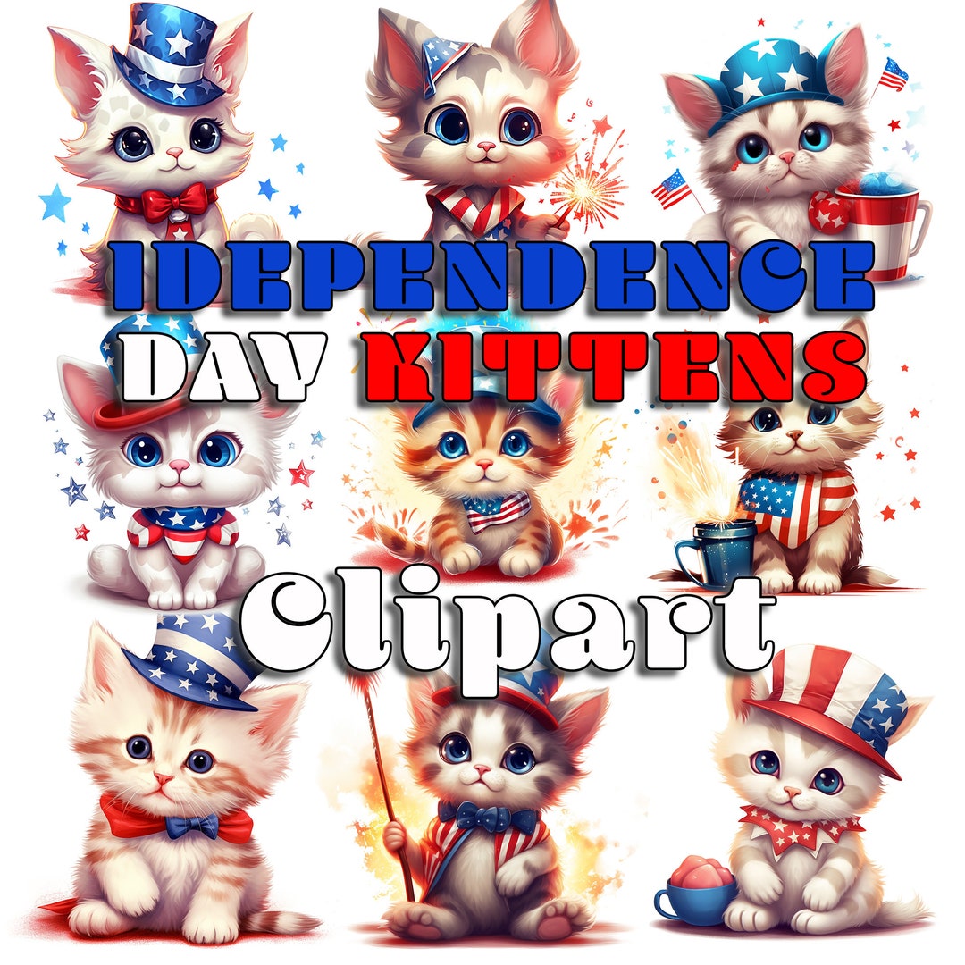 Clipart of Cute Kittens Celebrating Independence Day, 4th of July ...