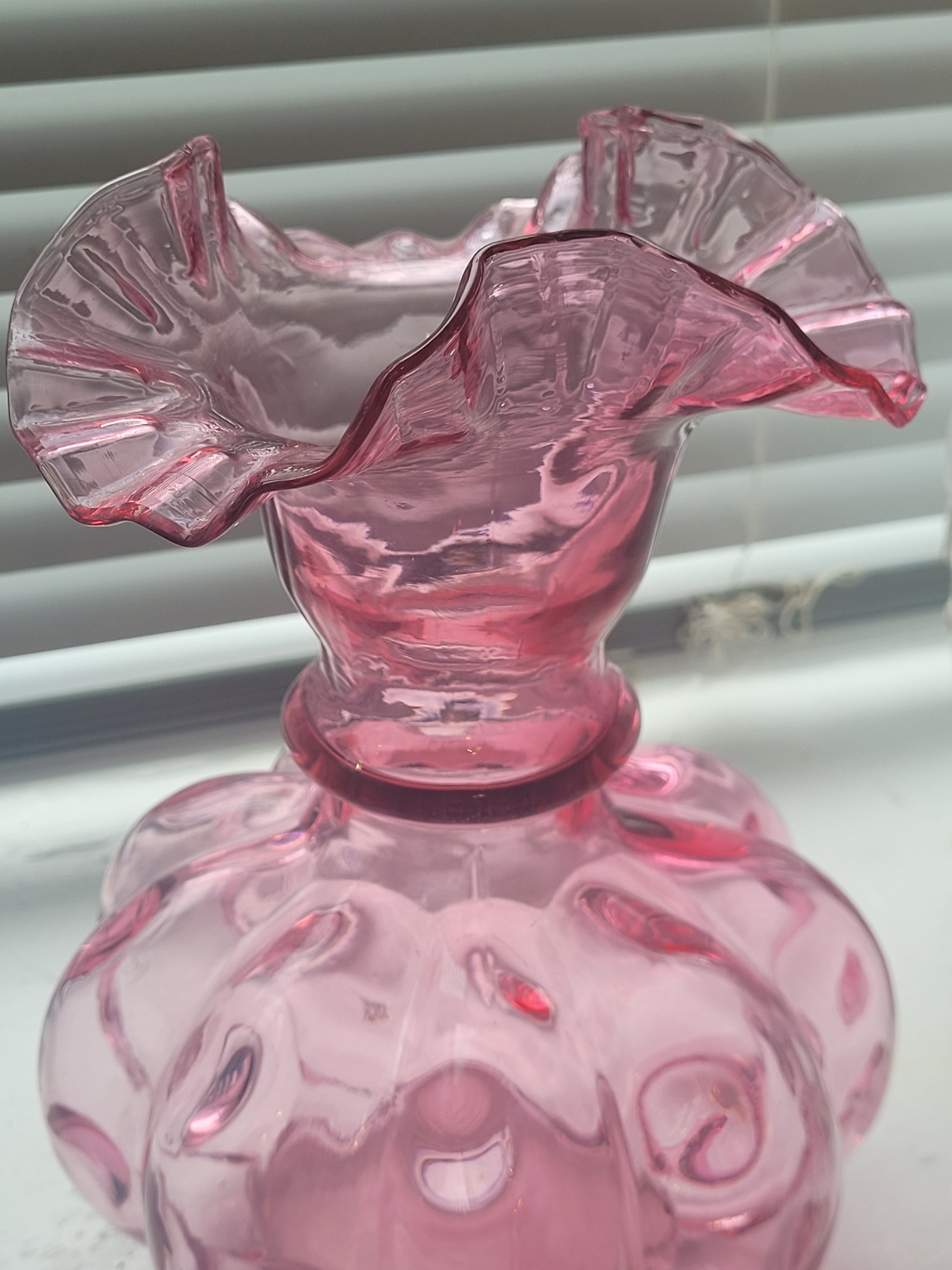 8" Fenton Ruffle Cranberry Glass Vase With Thumbprint Design - Etsy