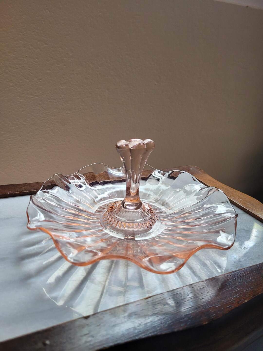 Vintage Pink Depression Candy Dish/vanity Tray. Anchor Hawking Ruffled ...