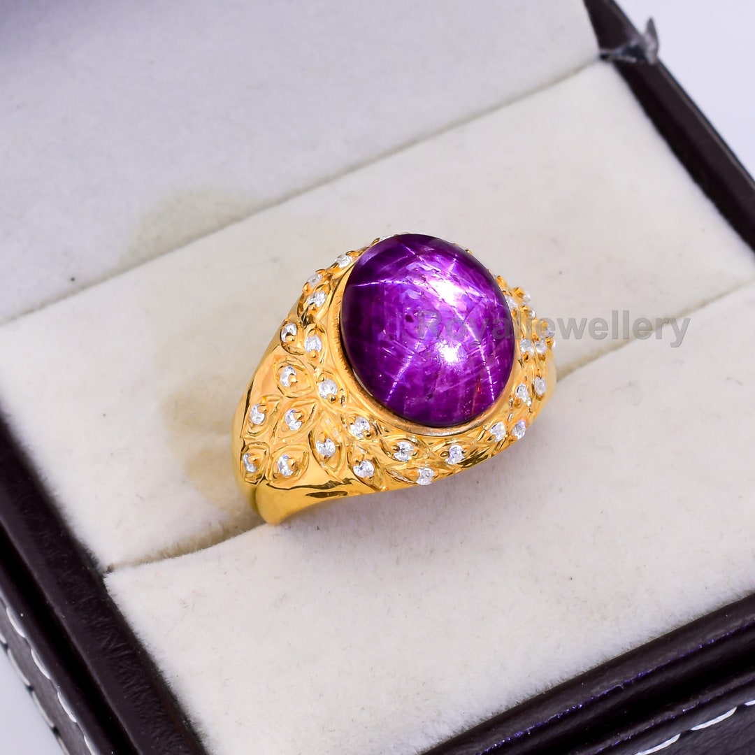 Natural Star Ruby Ring for Him 14k Gold Handmade Fashionable Ring AAA ...