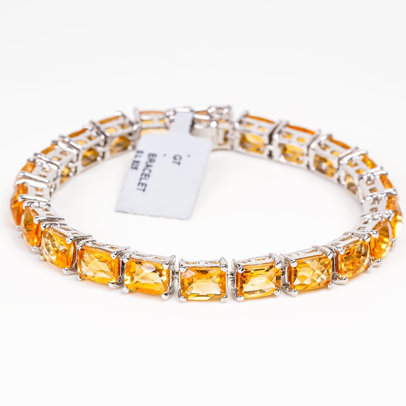 Emerald Cut Natural Citrine Gemstone Bracelet in 925 Sterling Solid ...