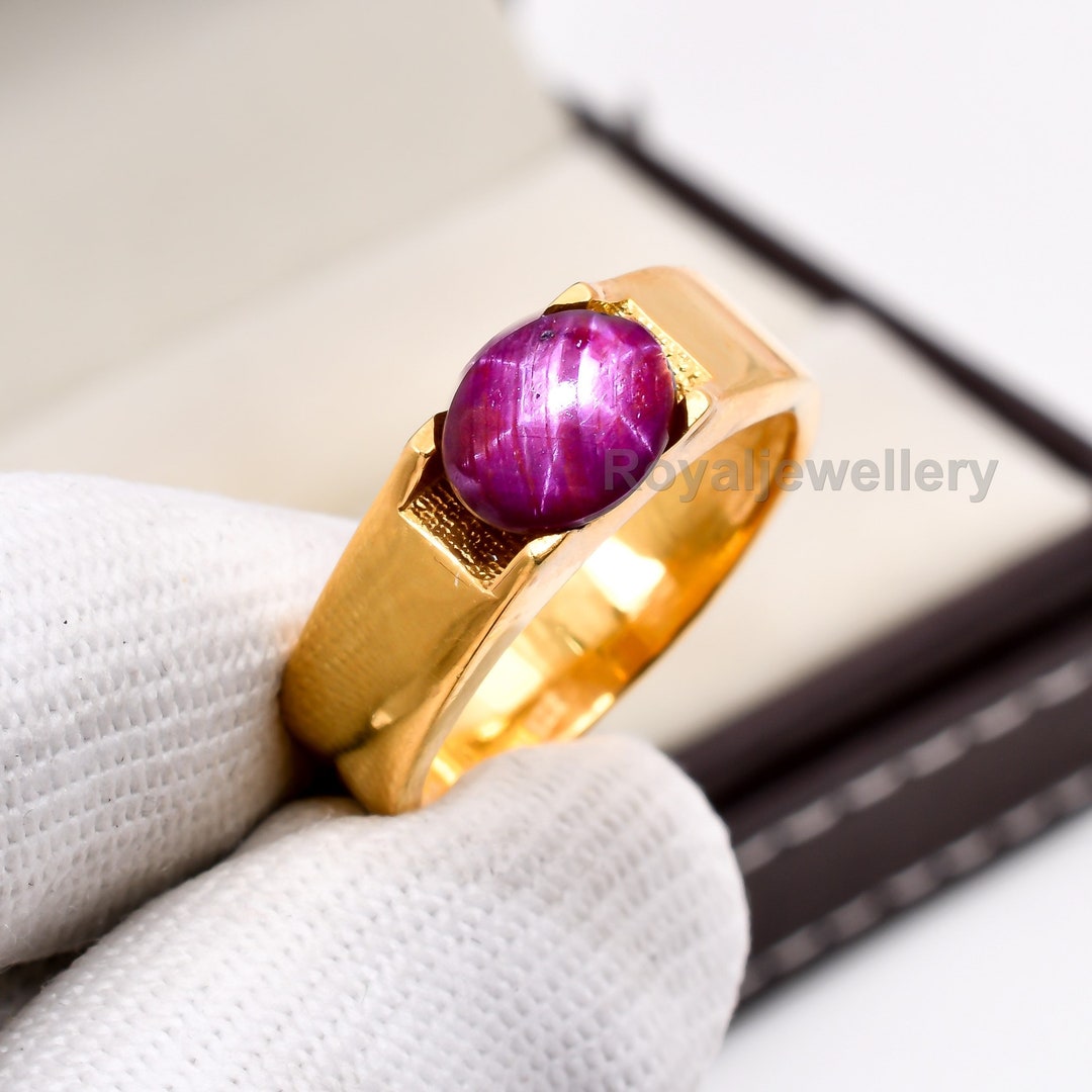 Natural Star Ruby Ring for Men 14k Gold Statement Designer Ring AAA ...