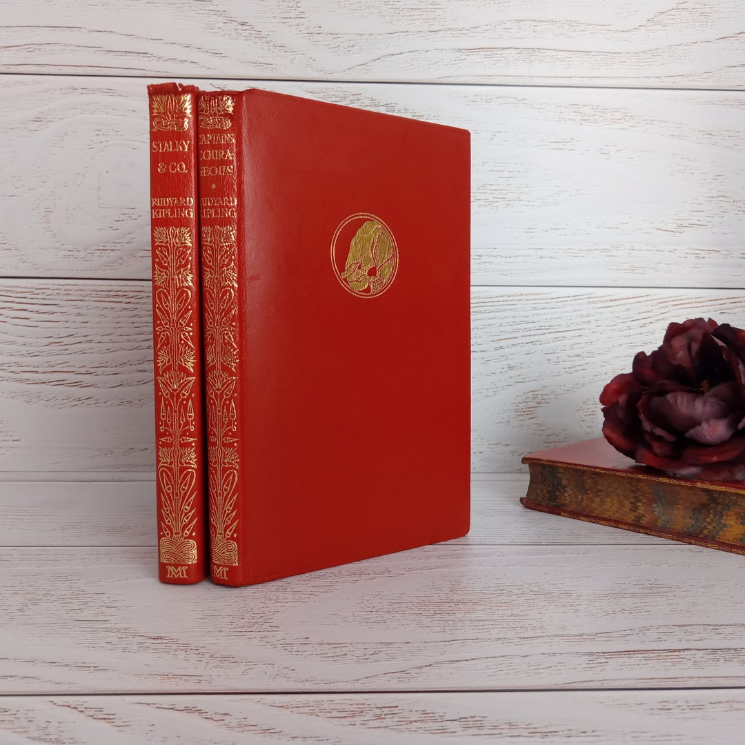 2 Book Rudyard Kipling Set of Great 1950s Vintage Red and Gilt Pocket ...