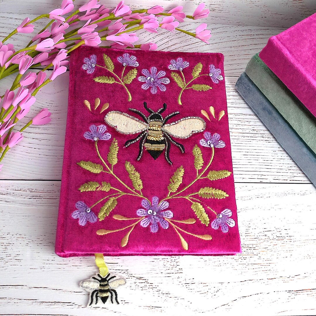 Handmade Bertie the Bee Floral Design Notebook, Soft Cushioned Pink ...