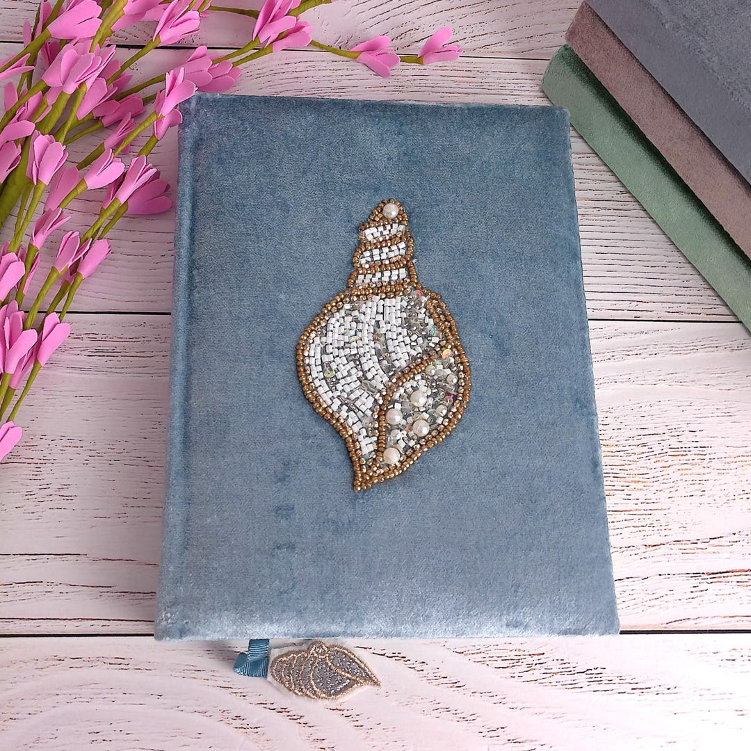 Handmade Suzy the Shell Design Notebook, Soft Cushioned Blue Velvet ...