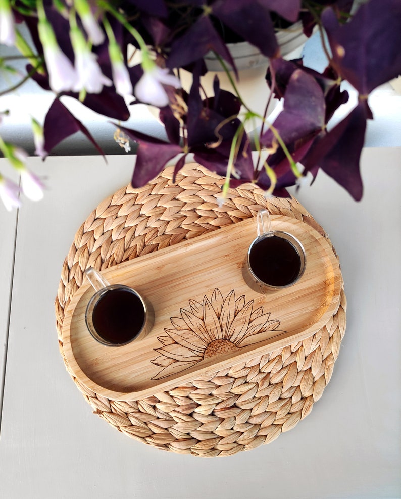 Bamboo Tray Decorated With Wood Burning Daisy Pattern Oval - Etsy