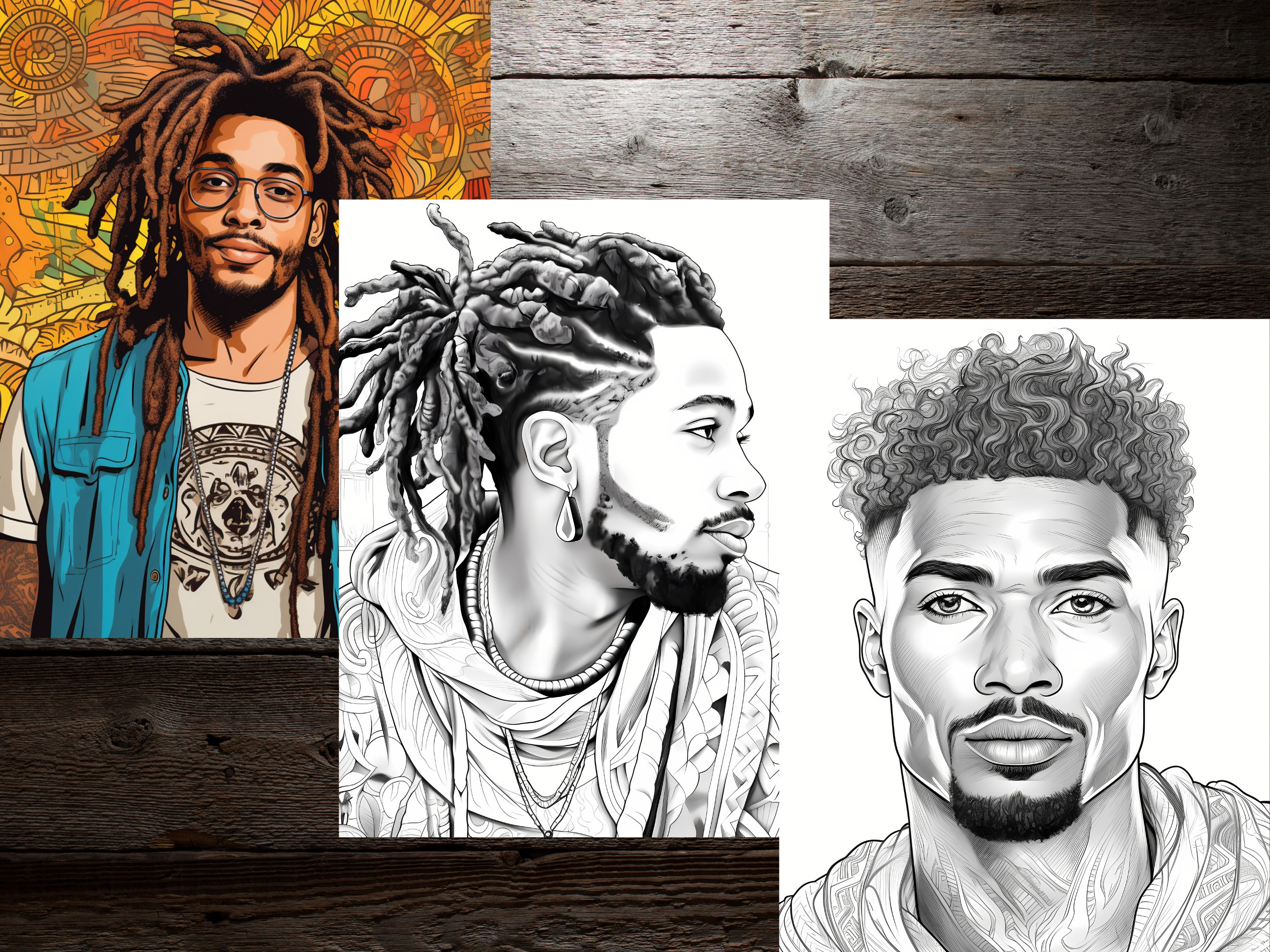 Beautiful Black Men Digital Coloring Pages - Etsy