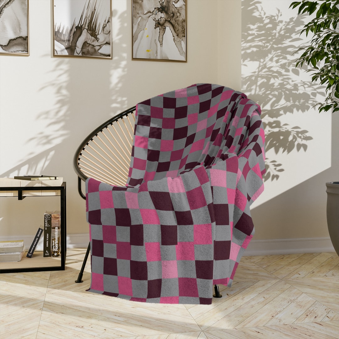 Pink Checkered Blanket, Velveteen Minky Blanket - Etsy