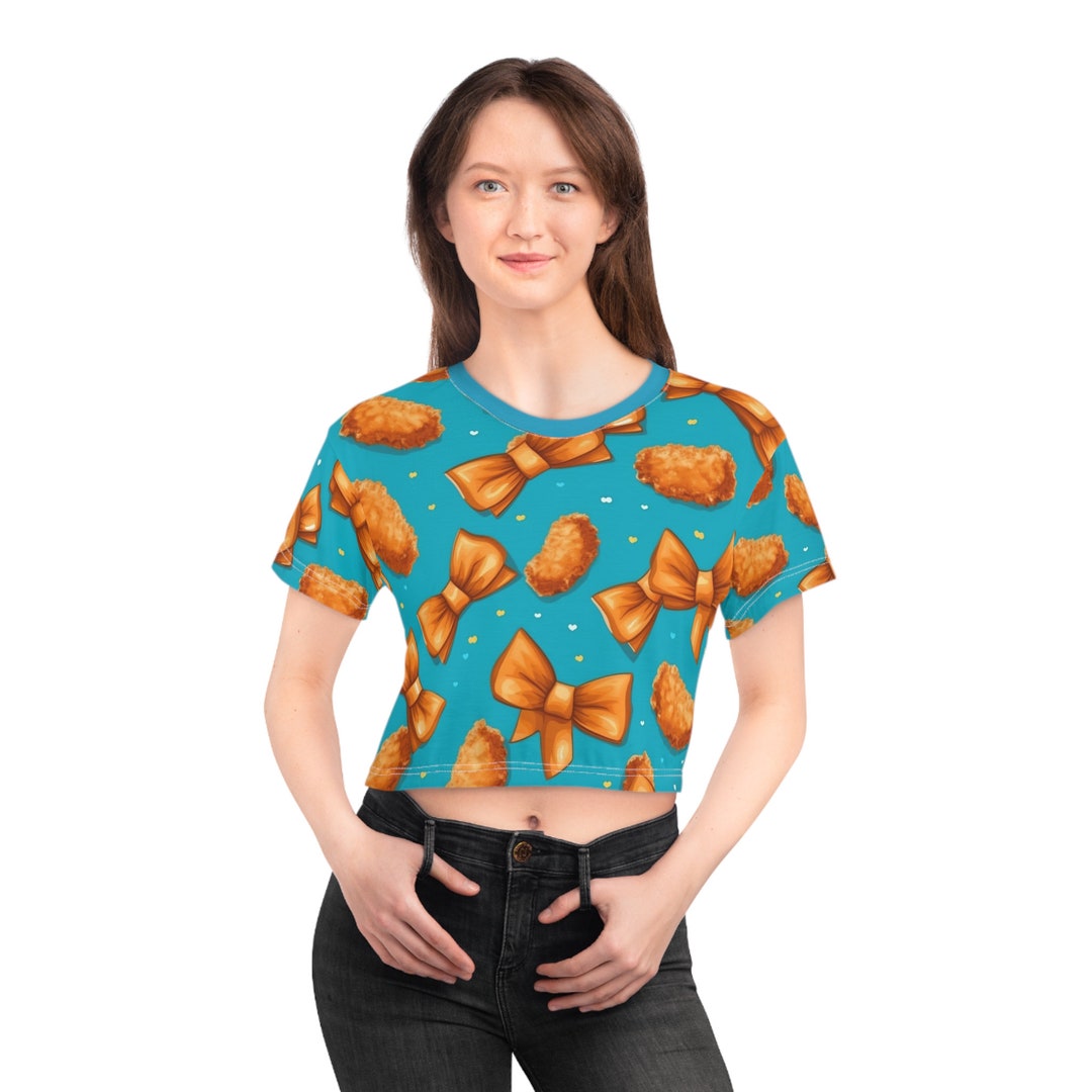 Chicken Nugget Cloquette Crop Tee, Nugget and Bows, Funny Belly Shirt ...