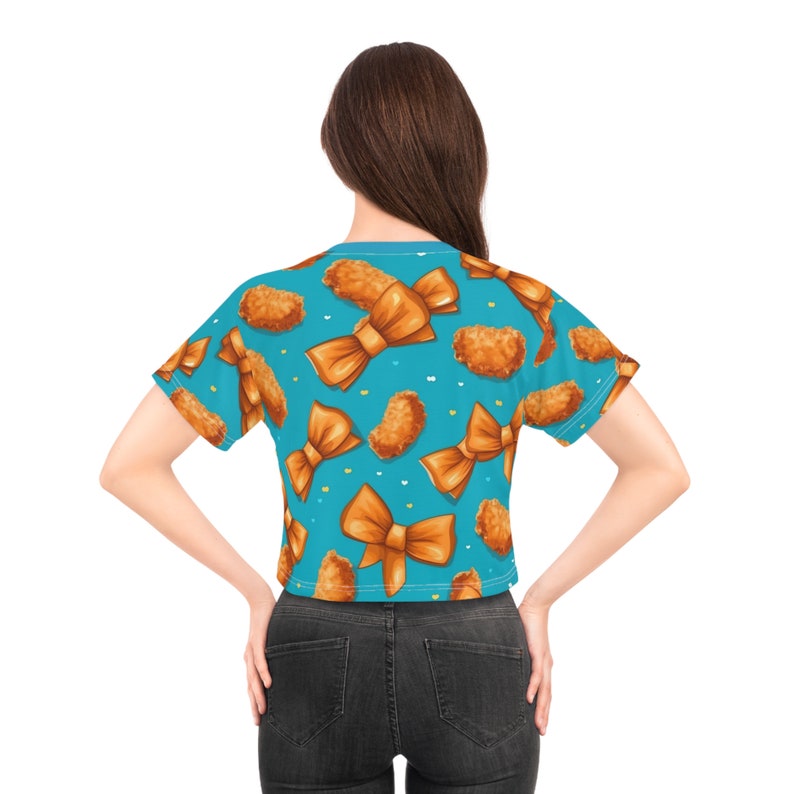 Chicken Nugget Cloquette Crop Tee, Nugget and Bows, Funny Belly Shirt ...