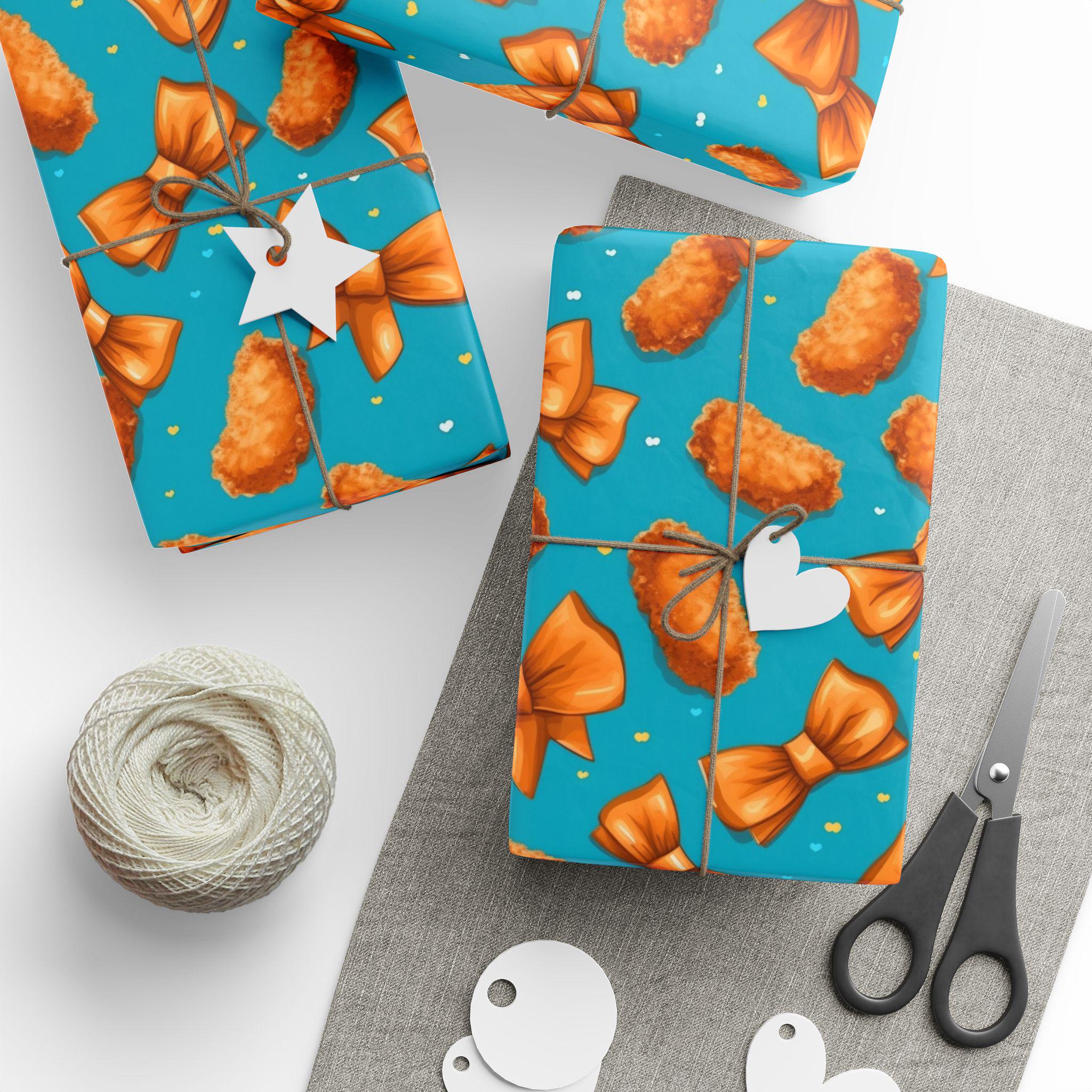Chicken Nuggets and Bows on a Blue Background Wrap Paper, Coquette ...