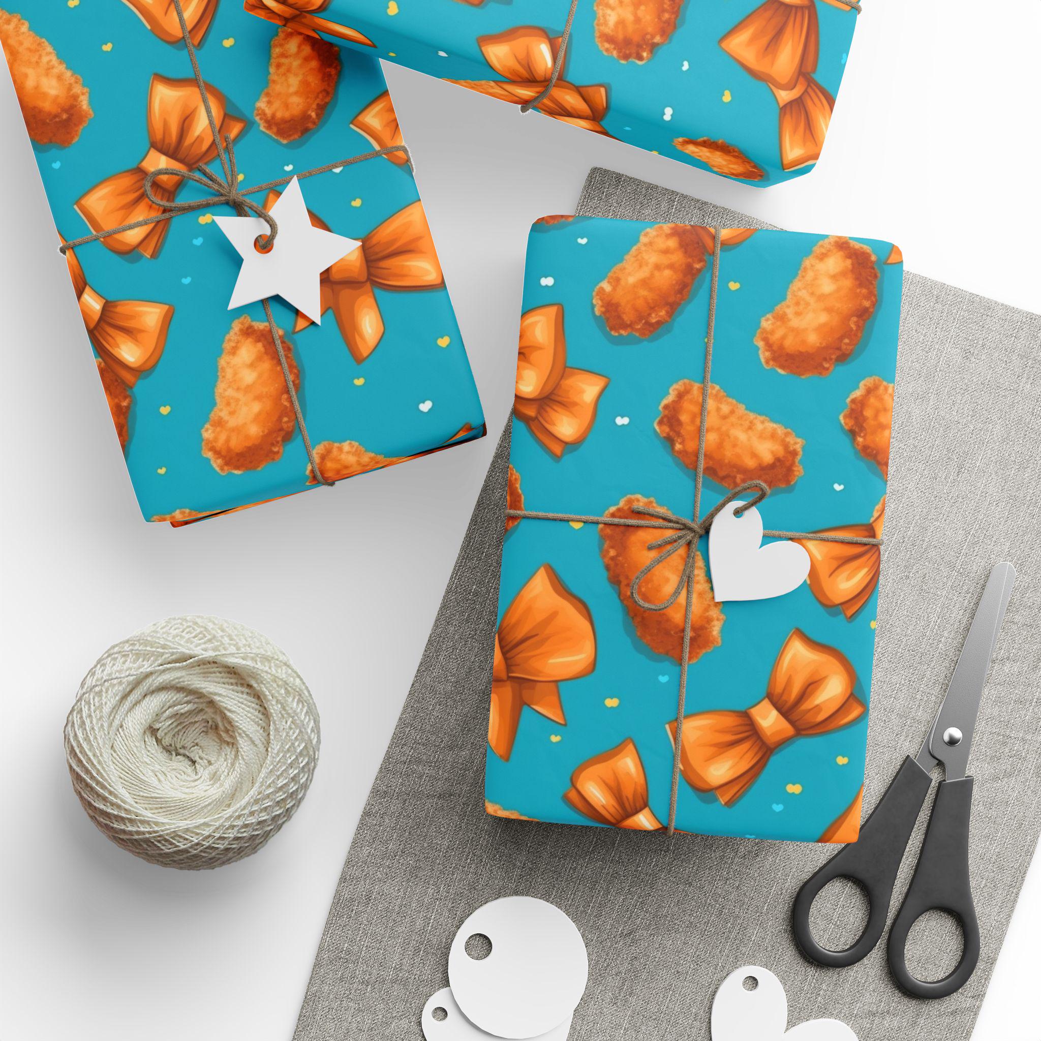 Chicken Nuggets and Bows on a Blue Background Wrap Paper, Coquette ...
