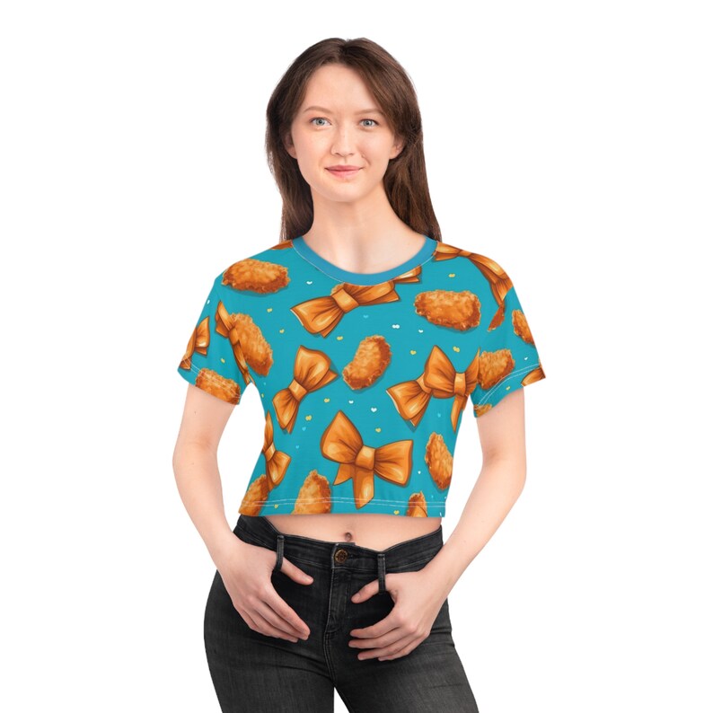 Chicken Nugget Cloquette Crop Tee, Nugget and Bows, Funny Belly Shirt ...