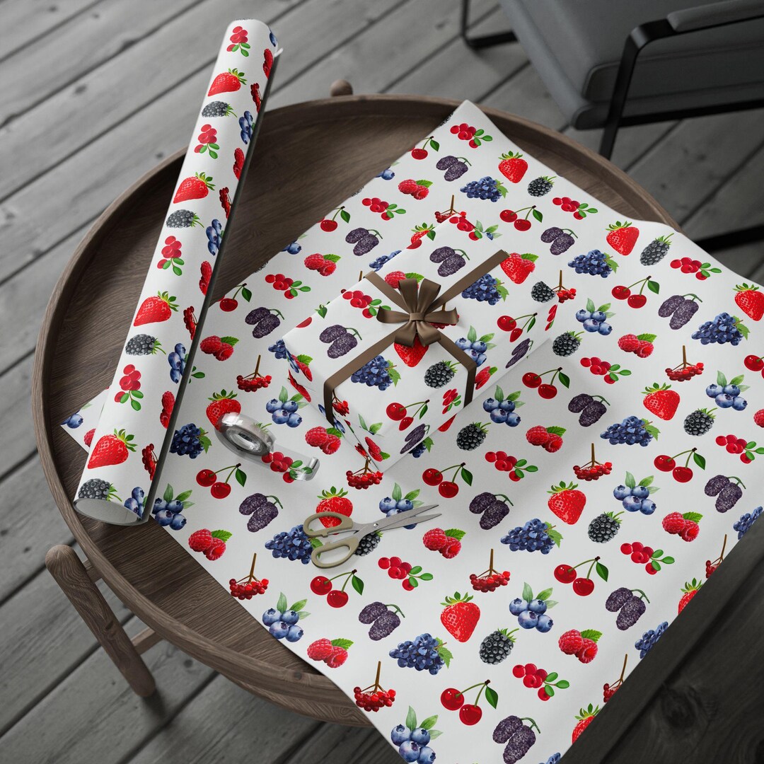 Wrapping Papers, Couture Fruit Gift Wrap With Strawberry and Cherry ...