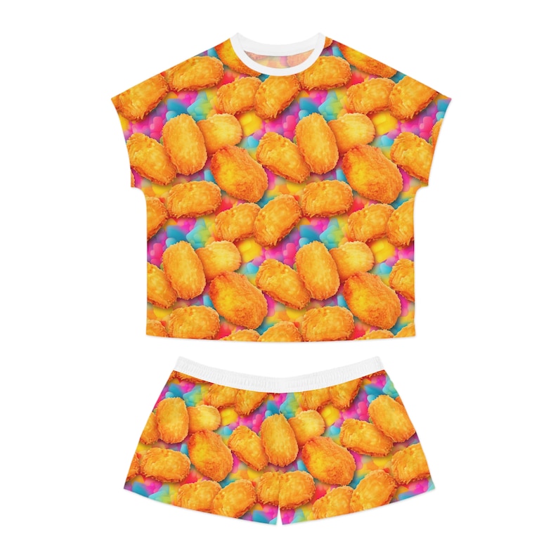 Chicken Nugget Women's Short Pajama Set Christmas Funky Nuggies PJ Food ...