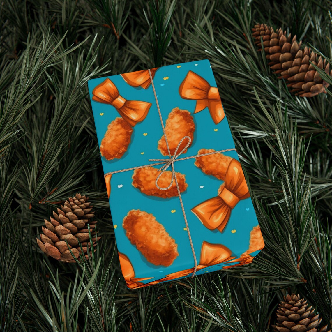 Chicken Nuggets and Bows on a Blue Background Wrap Paper, Coquette ...