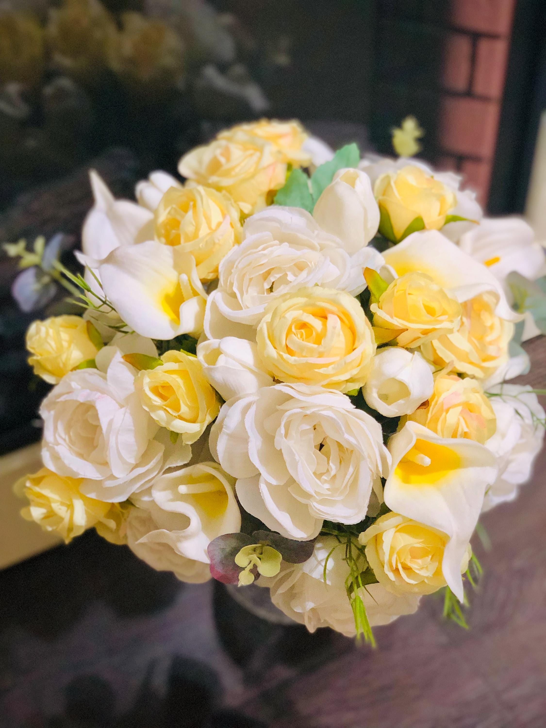 Bridal Bouquet Yellow Silk Roses Calla Lillies Tulips Wedding Bouquet ...
