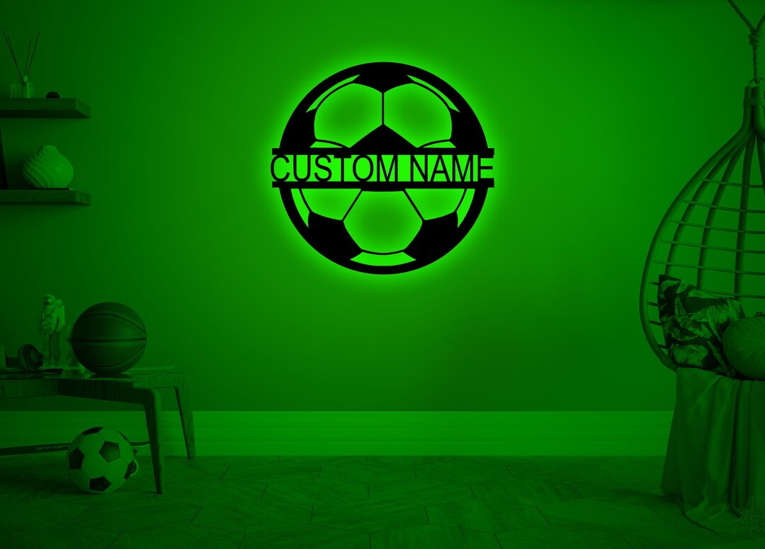 Personalized Soccer RGB Led Wall Sign-light up Soccer Ball Name Wood ...
