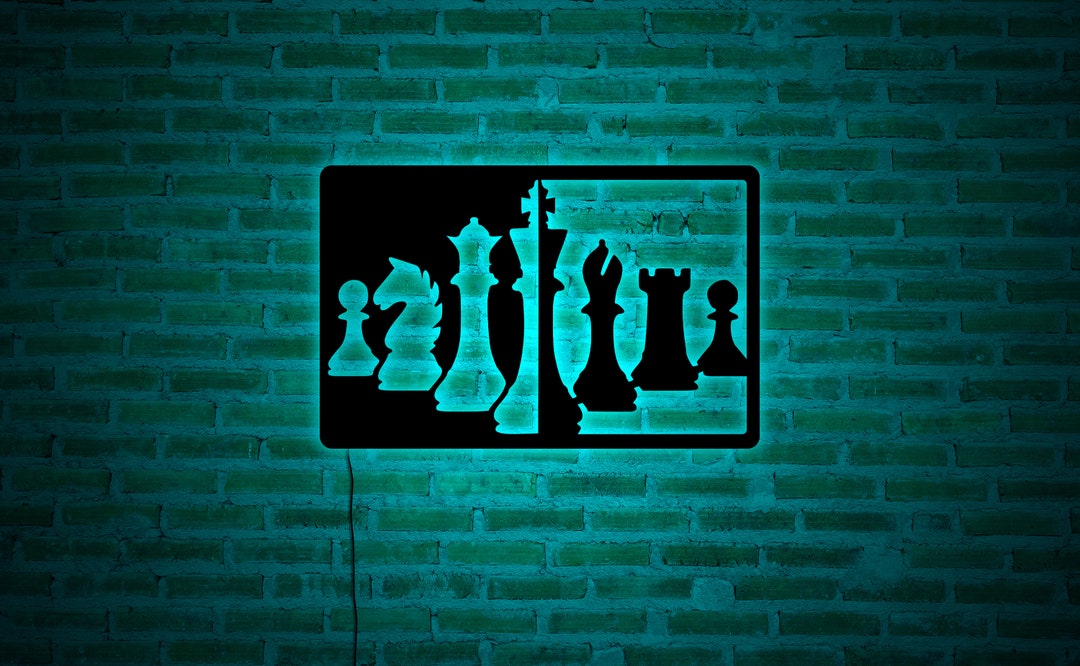 Chess Wall Decor With LED Lights, Chess Player Name Sign Home Decor ...