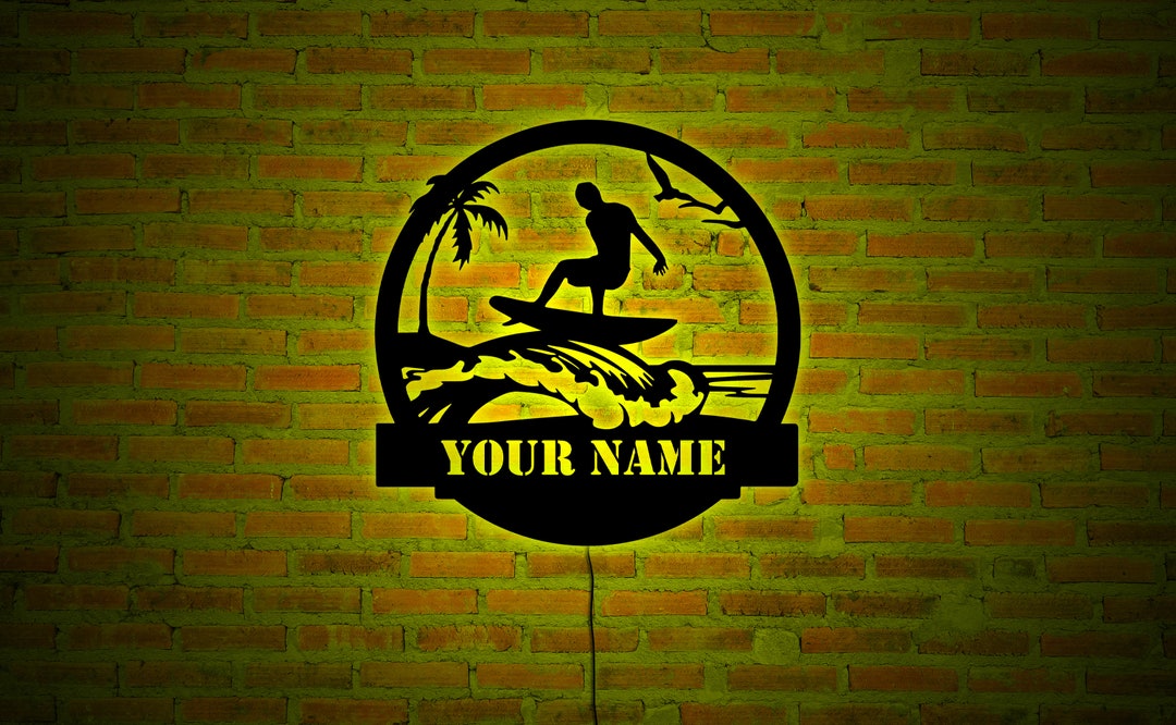 Personalized Surfing Wall Decor LED Lights, Custom Surfer Name Sign ...
