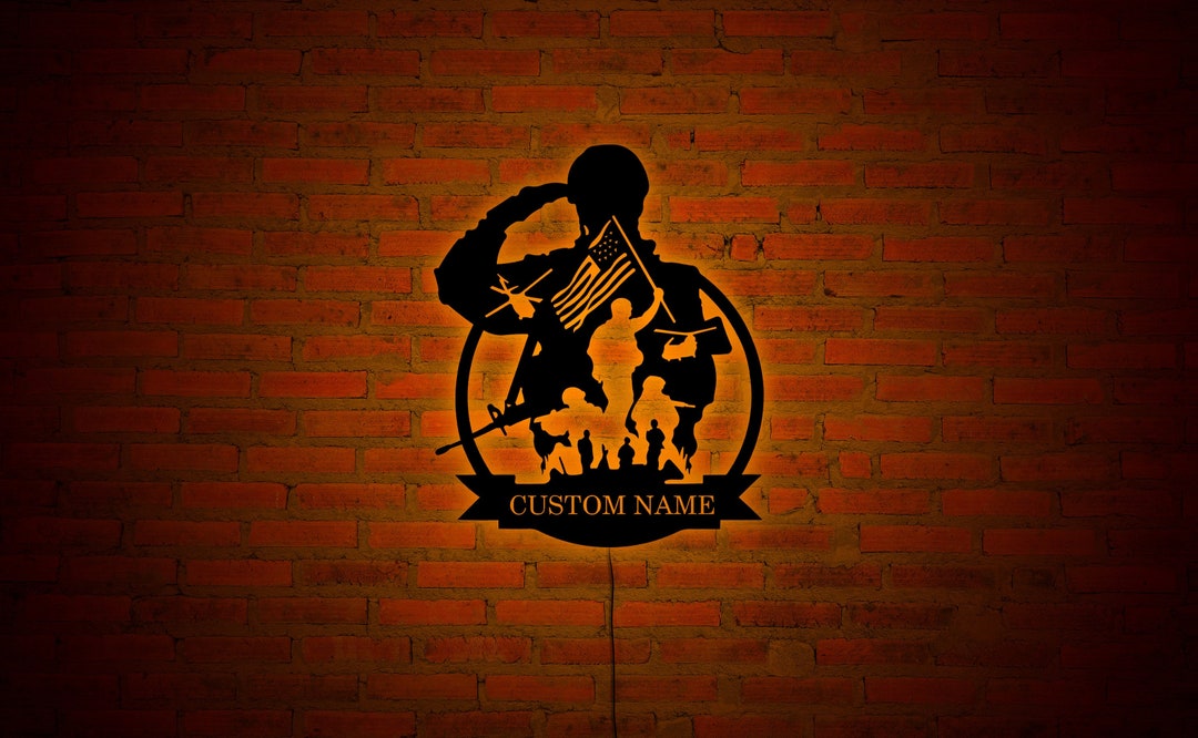 Custom US Soldier Wall Art With LED Lights, Custom American Soldiers ...
